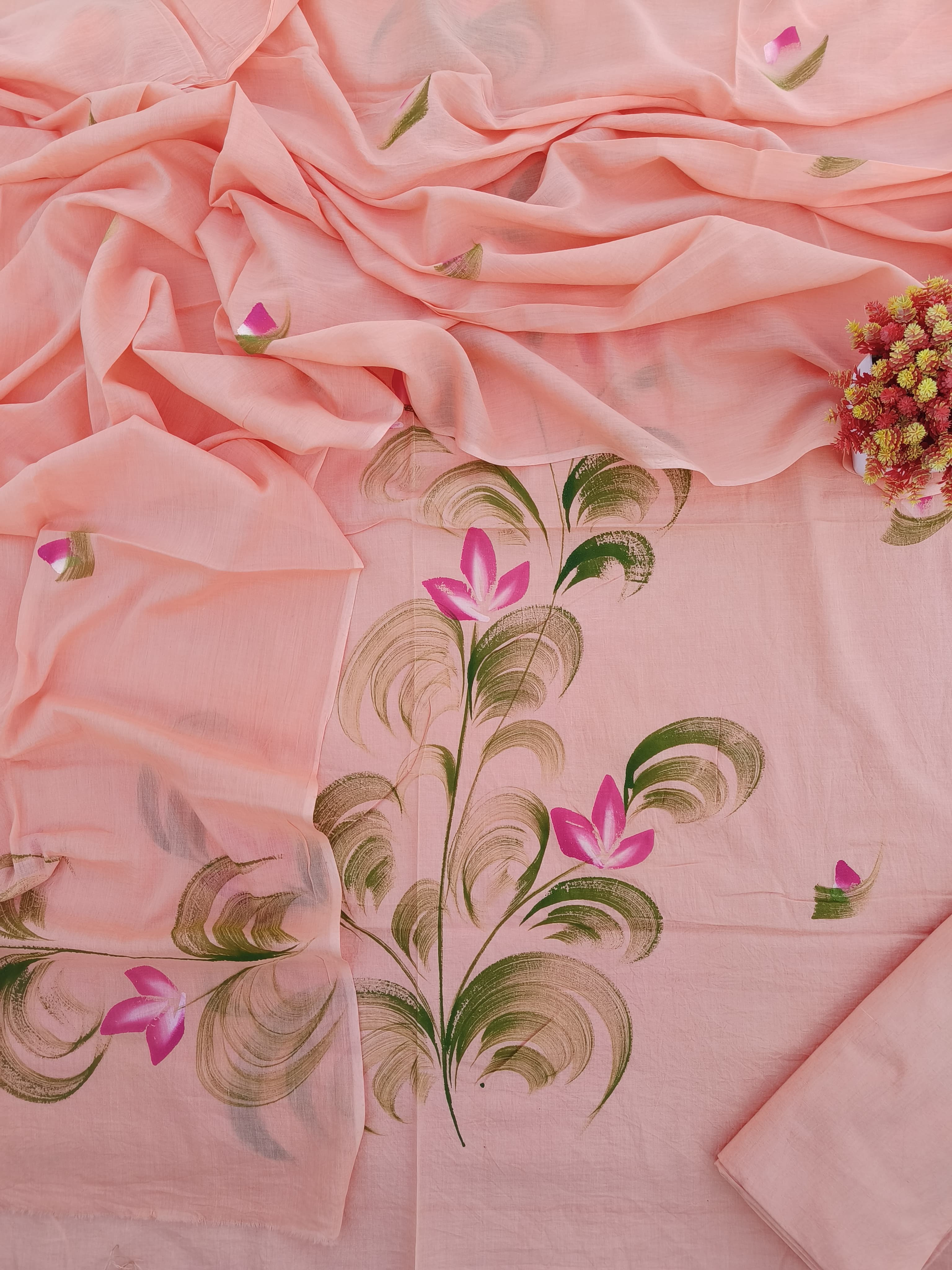 HAND BLOCK PRINTED COTTON 3-PIS SUIT WITH MULMUL DUPPATA (CMS6 ...