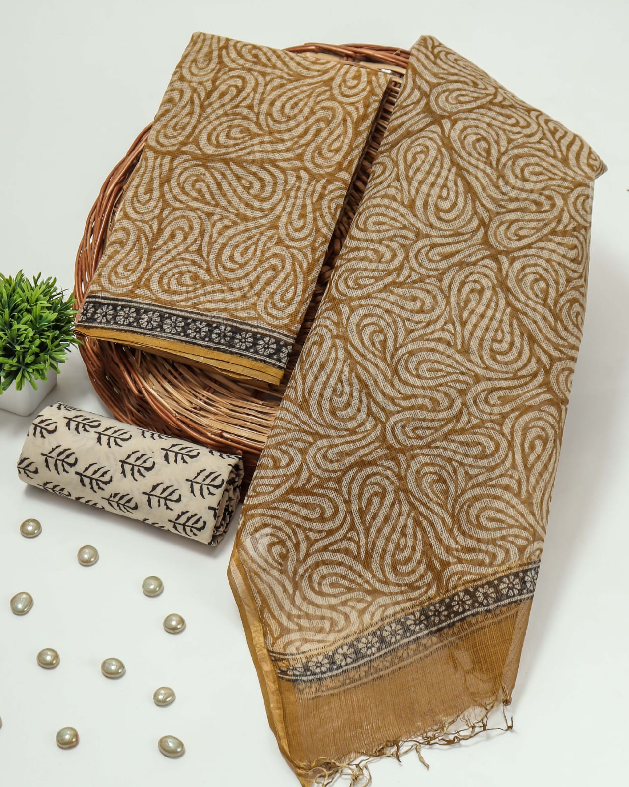 HAND BLOCK PRINTED KOTA DORIYA SUIT WITH KOTA DORIYA DUPPATA (FKS11 ...