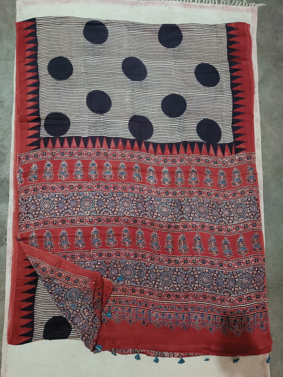 HAND BLOCK PRINTED AJARKH MODAL SILK SAREE (CIG9) – Chhipa Indigo Fab