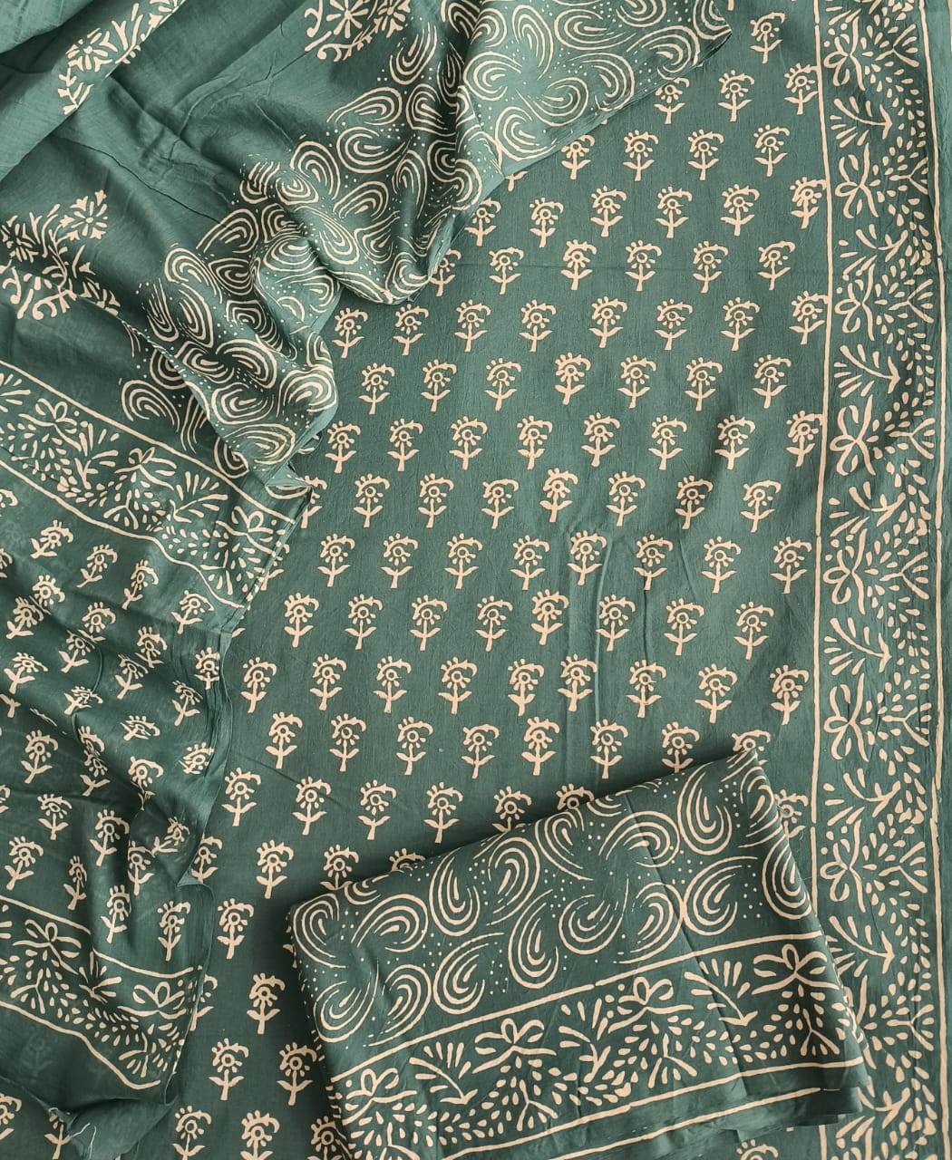 HAND BLOCK PRINTED COTTON 3-PIS SUIT WITH MULMUL DUPPATA (CMS20 ...